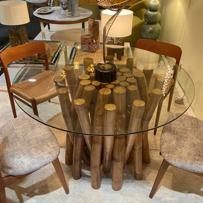 Bamboo glass table and chairs store