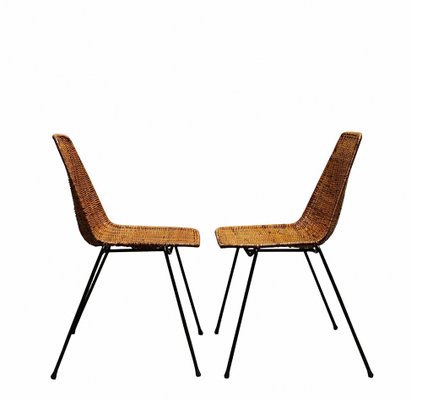 Vintage Rattan and Metal Basket Chairs by Gian Franco Legler 1950s Set of 2 for sale at Pamono