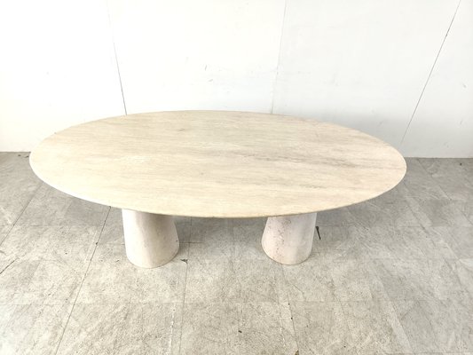 Vintage Oval Travertine Dining Table 1970s for sale at Pamono