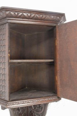 French Chestnut Corner Wall Cabinet with Floral Carving 1900