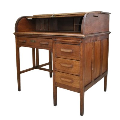 19th Century Spanish Oak Wood Bureau Desk with Blind Filing