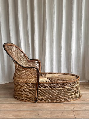 Vintage Bohemian Wicker Rattan Chaise Lounge 1970s