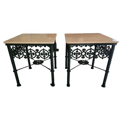 Vintage Wrought Iron and Marble Top Auxiliar Tables from Medidas Medidas Set of 2