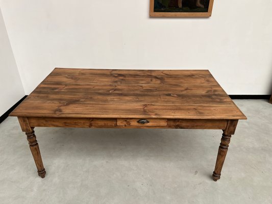 Antique Farm Table with 3 Drawers 1950s