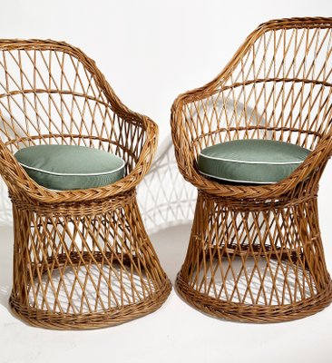 Vintage Wicker Armchairs with Cushion and Headrest 1960s Set of 2