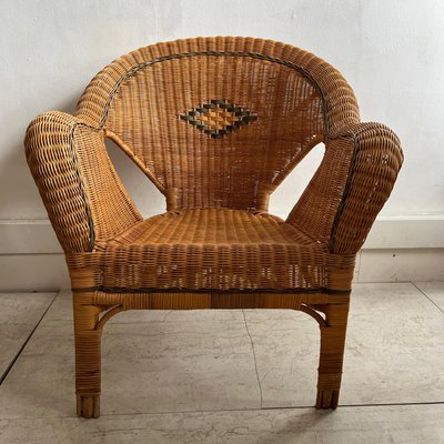Vintage Tan Wicker Armchair