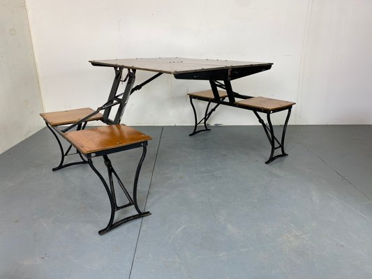 Vintage Steel and Wood Folding Picnic Dining Table 1950s for sale at Pamono