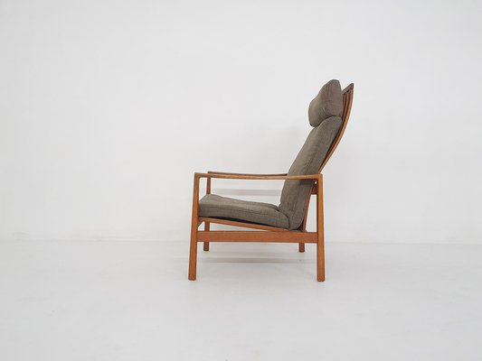 Mid Century Oak High Back Lounge Chair attributed to Hartmut Lohmeyer for Wilkhahn Germany 1960s