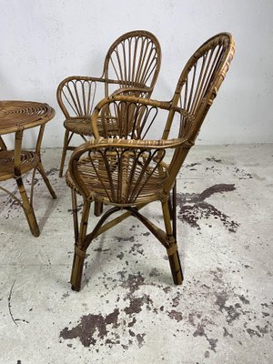 Living Room Set in Rattan Wicker Italy 1960s Set of 5 for sale at Pamono