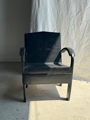 Small Asian Armchair in Black Upcycled Wooden Slats