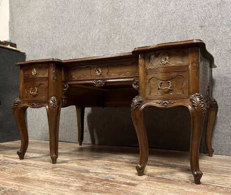 Louis XV Curved Provencal Desk in Carved Walnut 1880s