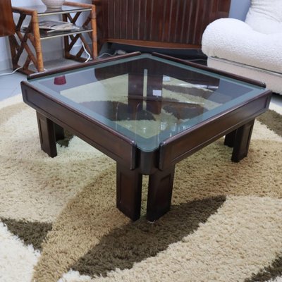 Mahogany Square Coffee Table in the style of Afra and Tobia Scarpa 1970s
