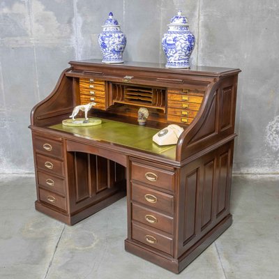 Edwardian Walnut Roll Top Desk 1890s for sale at Pamono