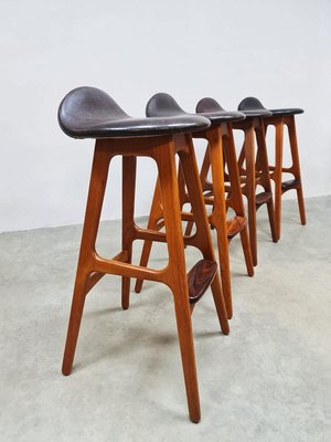 Vintage Danish Design Teak Barstools by Erik Buch for O.D. Mobler 1970s Set of 4