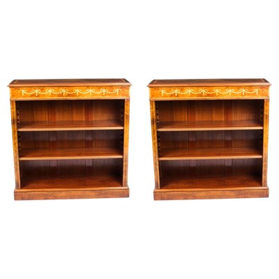 Vintage Sheraton Burr Walnut Low Open Bookcases Set of 2 for sale at Pamono