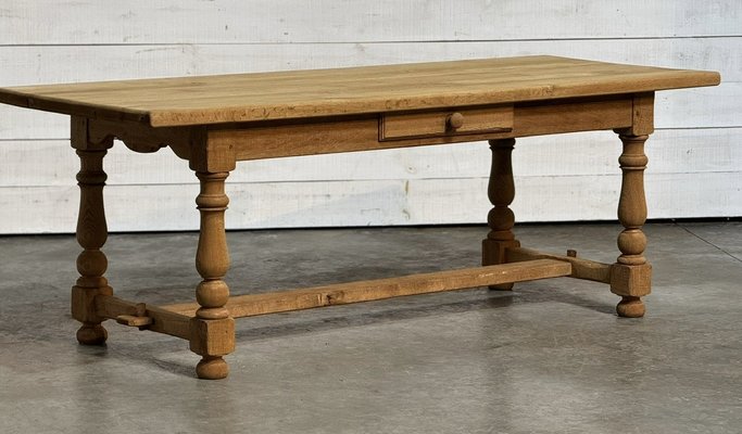 Bleached Oak Farmhouse Dining Table with Drawer 1925 for sale at Pamono
