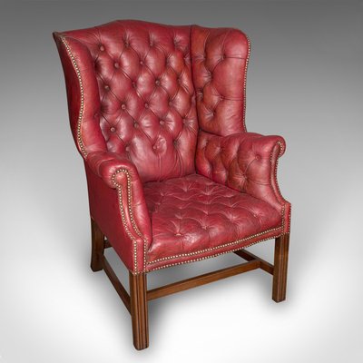 Antique English Fireside Wing Back Armchair in Leather 1890s for sale at Pamono