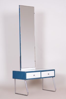 Bauhaus Dressing Table with Mirror in Chrome White Glass attributed to Vichr a Spol. 1930s