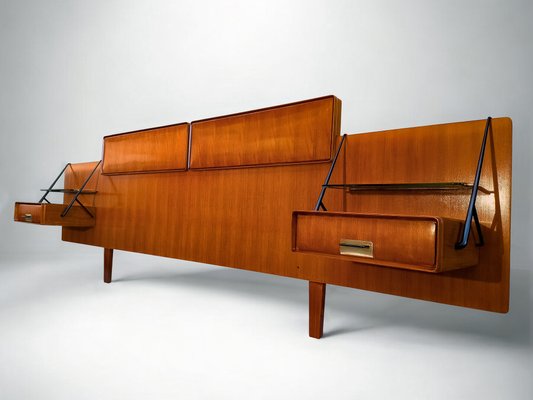 Mid Century Italian Double Bed Headboard with Nightstands attributed to Silvio Cavatorta 1950s for sale at Pamono