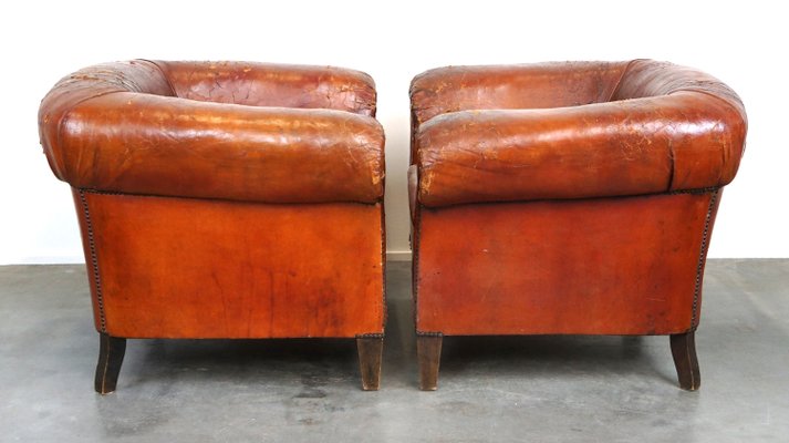 Antique Leather Club Armchairs Set of 2 for sale at Pamono