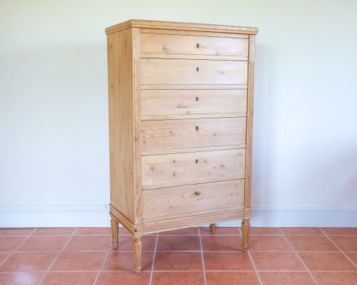 Gustavian Swedish Stripped Pine Blonde Chest of Six Drawers by Karl Johan 1840s