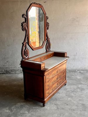 Antique Eastlake Victorian Carved Walnut Marble Top Dresser