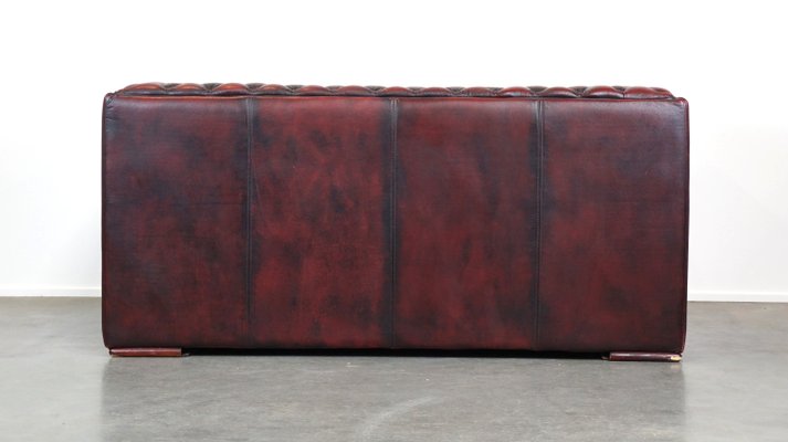 Chesterfield 2 Seater Red Cowhide Sofa