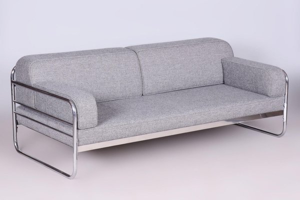 Bauhaus Sofa in Chrome Upholstery attributed to Hynek Gottwald Czech 1930s