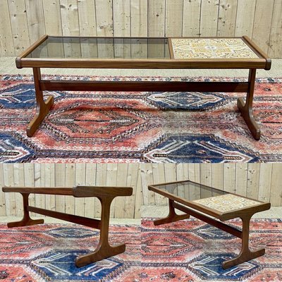 English Coffee Table in Teak and Glass and Tiled Top from G Plan 1970s