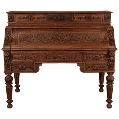 Antique Secretary Desk with Carved Oak 1881