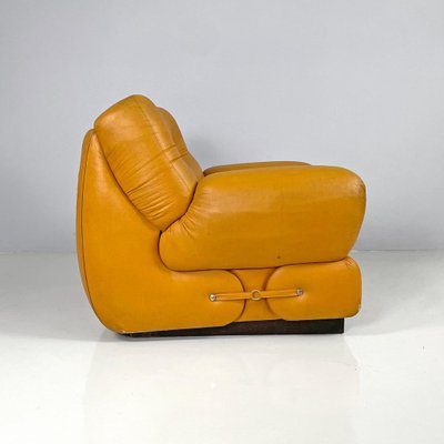Italian Modern Mustard Yellow Faux Leather Armchair with Silver Details 1970s for sale at Pamono