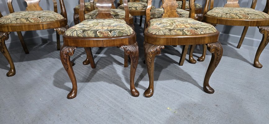 Queen Anne Walnut Dining Chairs 1910 Set of 10 for sale at Pamono