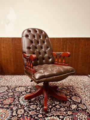Vintage English Desk Chair in Teak and Leather