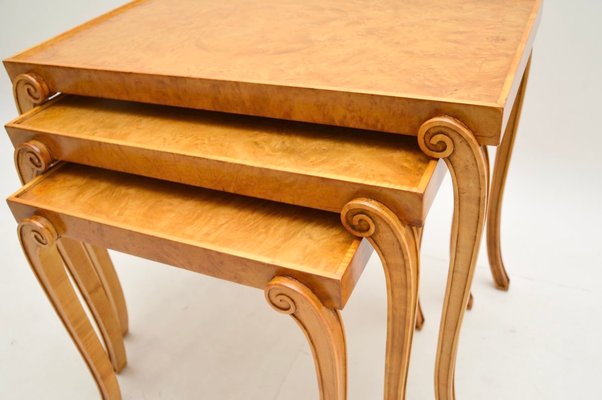 Art Deco Burr Walnut Nesting Tables attributed to Hille 1920s Set of 3