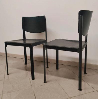 Black Leather and Steel Dining Chairs by Matteo Grassi 1980s