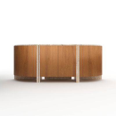 Lily Rounded Credenza in Honed Unfilled Navona Travertine and Oak by Fred Juul