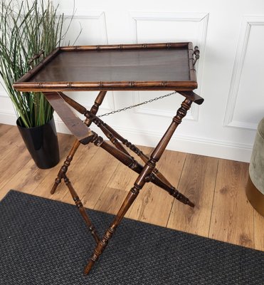 Italian Wooden Brass Folding Serving Table Butlers Tray Stand 1970s