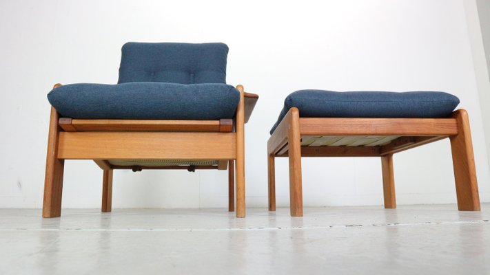 Mid Century Modern Teak Easy Lounge Chair Ottoman from Emc Mobler Denmark 1960 Set of 2