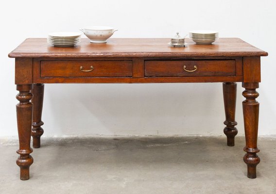 Old Fashioned Kitchen Table French Style Walnut Extending Dining Table