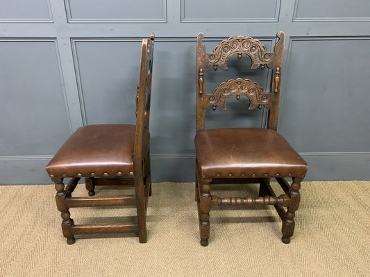 Vintage Jacobean Style Chairs in Oak 1900 Set of 6