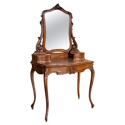 Victorian Carved Mahogany Dresser Table with Attached Mirror 1850