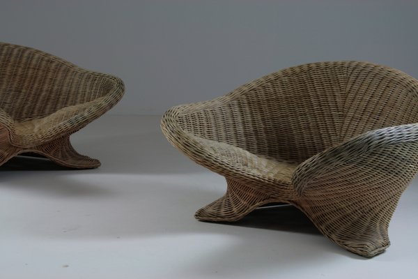 Rattan Lotus Armchairs 1970s Set of 2