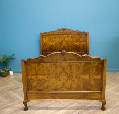 Art Deco British Burr Walnut Veneer Double Bed Frame 1930s