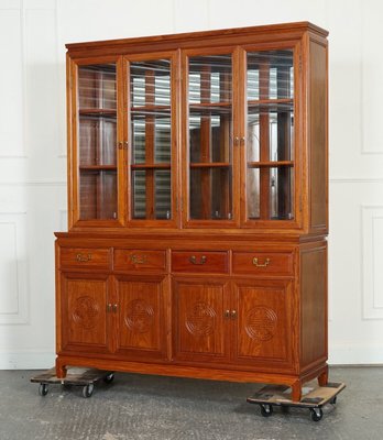 Large Vintage Oriental Chinese Carved Hardwood Bookcase Display Cabinet for sale at Pamono