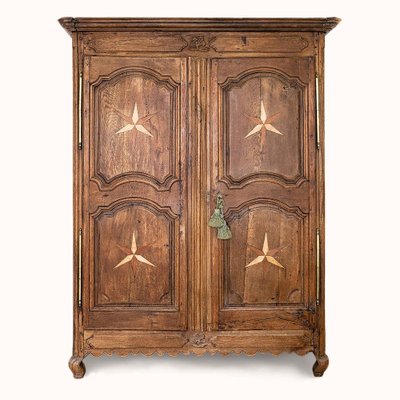 Early 19th Century French Louis Xv Style Armoire or Wardrobe with Star Shaped Inlays
