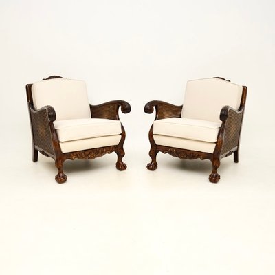 Swedish Satin Birch Bergere Armchairs 1920s Set of 2