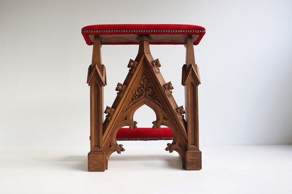Antique Gothic Revival Prayer Bench Kneeler Stool France 1900s
