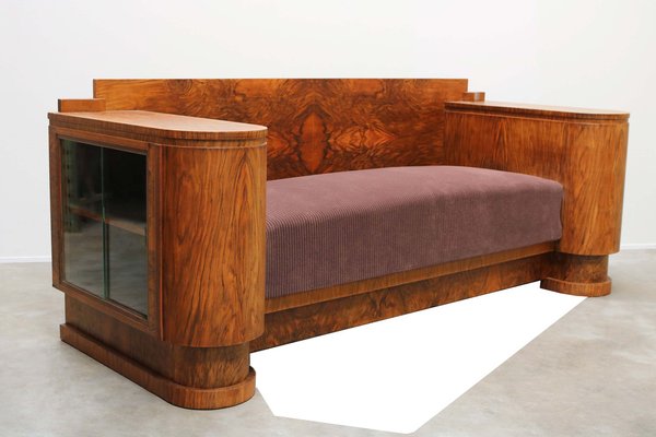 Dutch Art Deco Walnut Burl Sofa from H. Pander Zn. 1930s