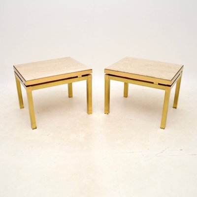 Vintage Italian Brass and Marble Side Tables 1970s Set of 2 for sale at Pamono