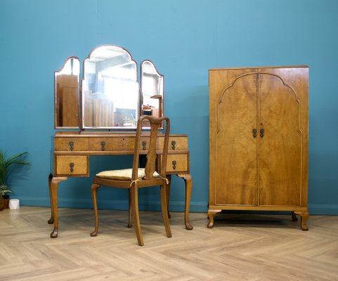 Art Deco Walnut and Walnut Veneer Dressing Table Chair from Waring Gillow 1930s Set of 2